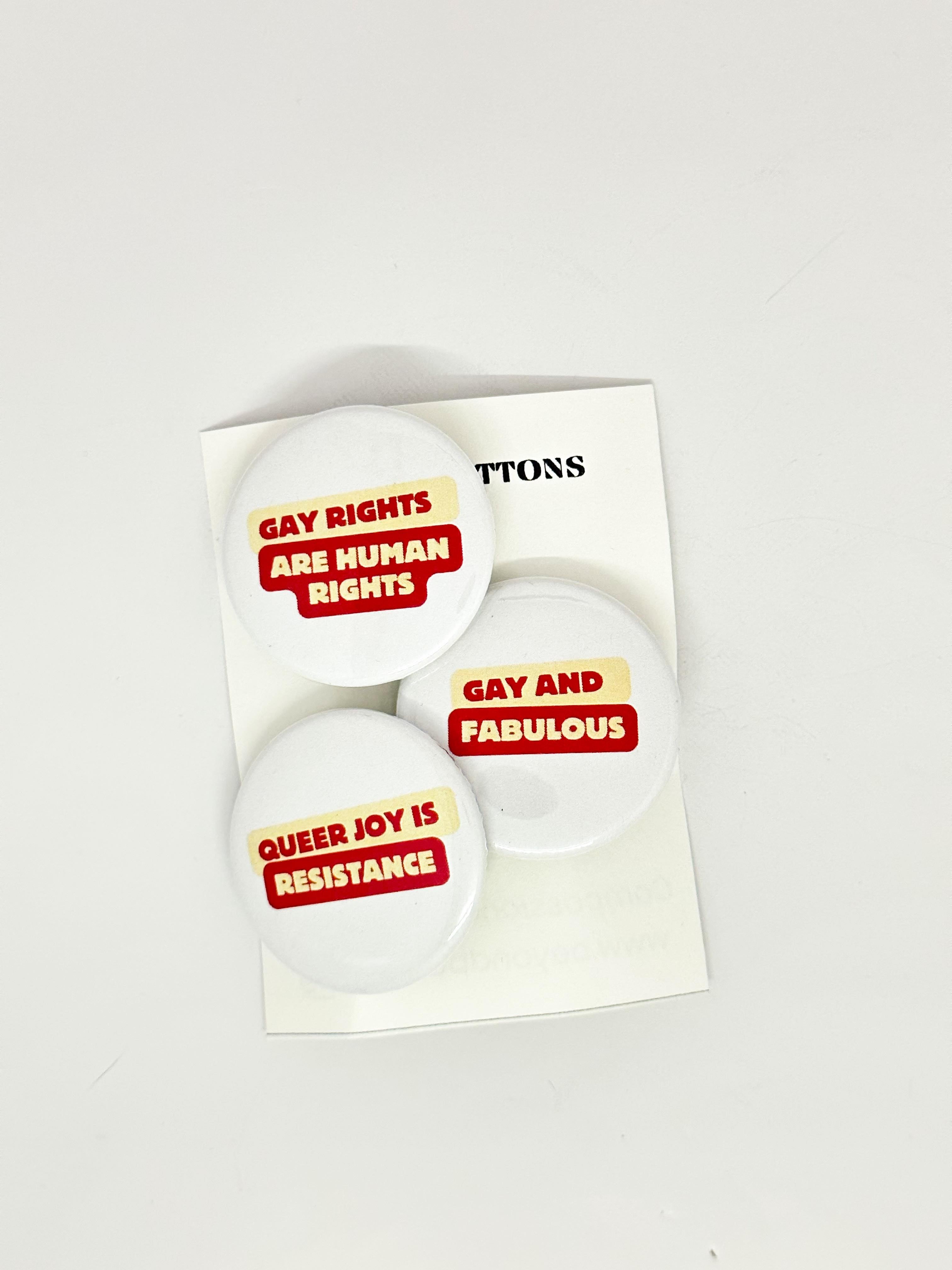 Three Pack, Vintage queer theme buttons | Beyond Buttons